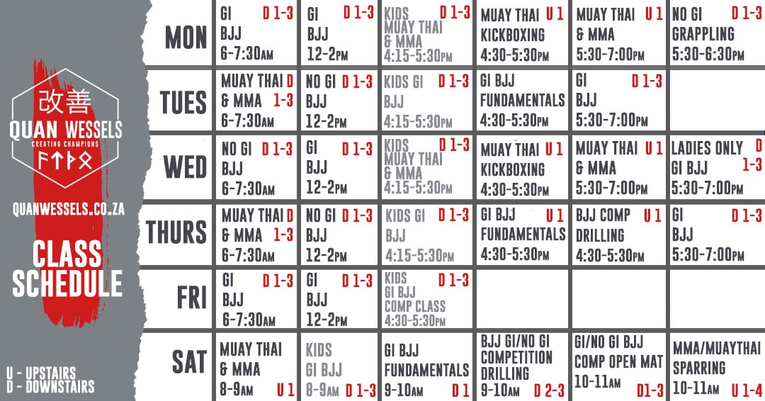 QuanWessels Class Schedule | Quan Wessels Martial Arts